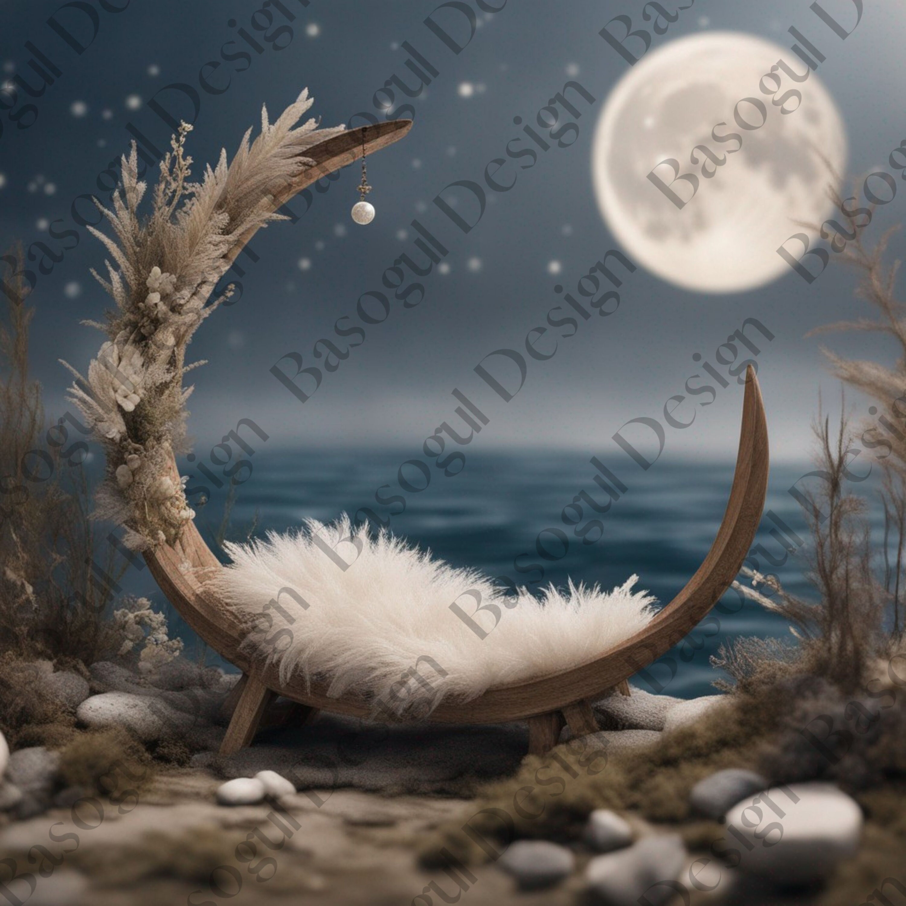 Moon Newborn Digital Backdrop, Baby, Boy, Girl, Crescent, Moonlight ...