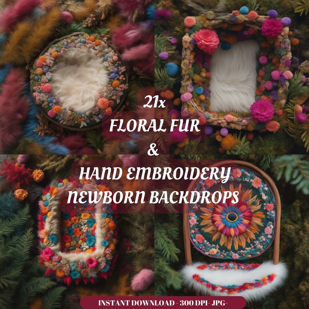 Newborn Digital Backdrop: "floral NEWBORN Backdrop" Hand Embroidery ...