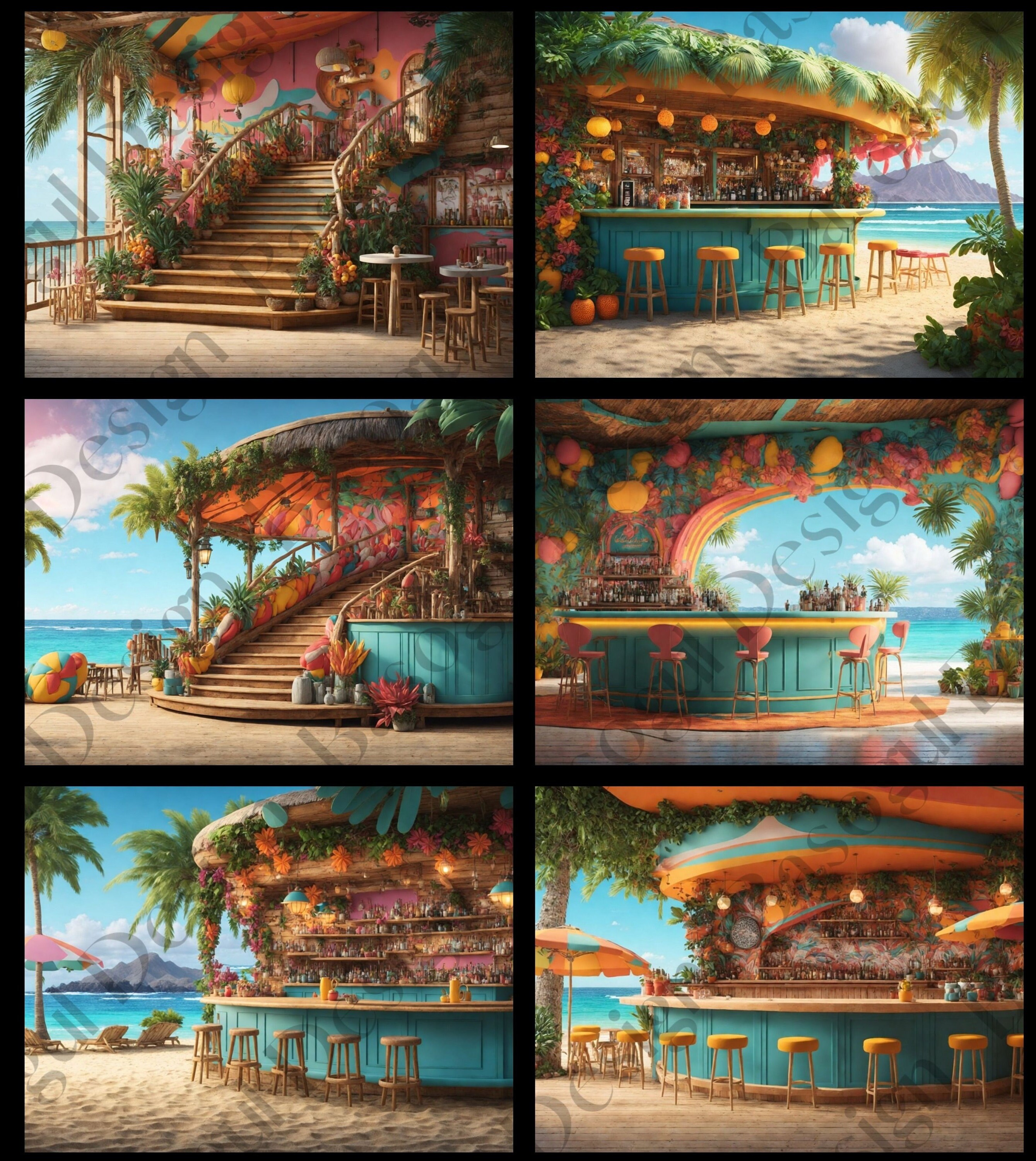 Tropical Beach Bar Digital Backdrop Summer Colorful Holiday Props ...