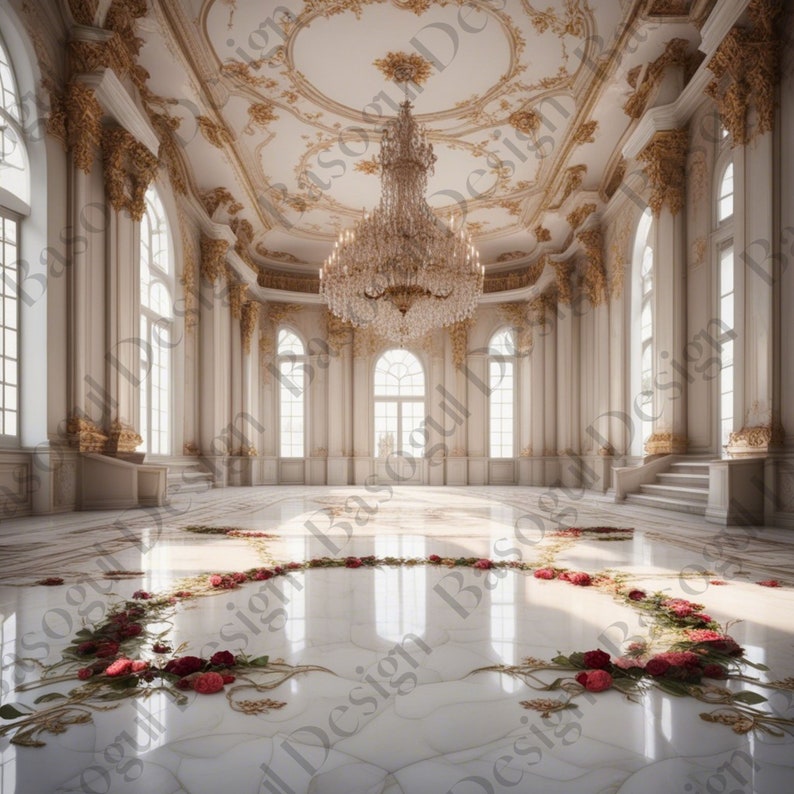 Floral Marble Palace Wedding Digital Backdrop Royal Palace Room ...