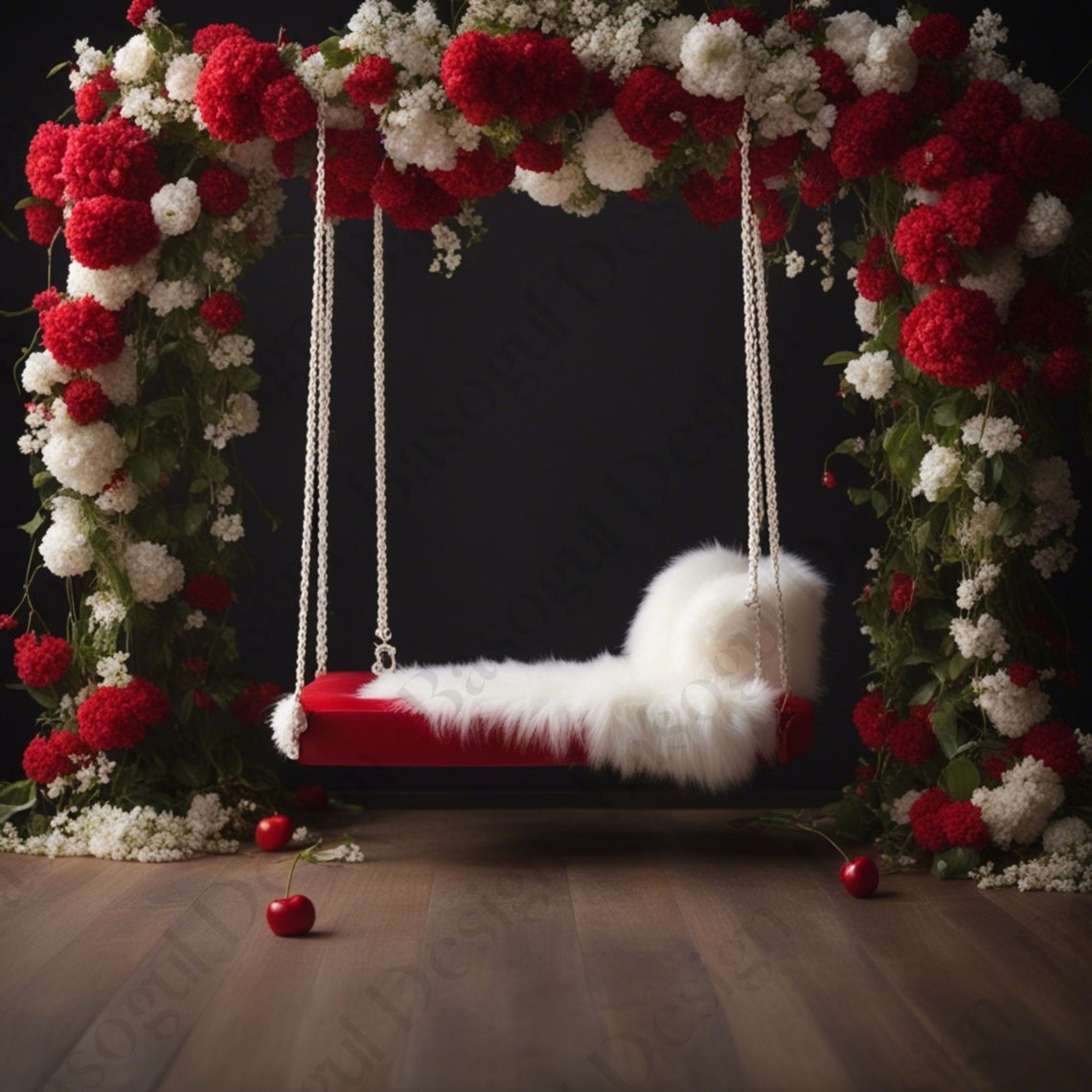 Newborn Digital Backdrop Hanging Swing Photography Backdrop Floral Red ...