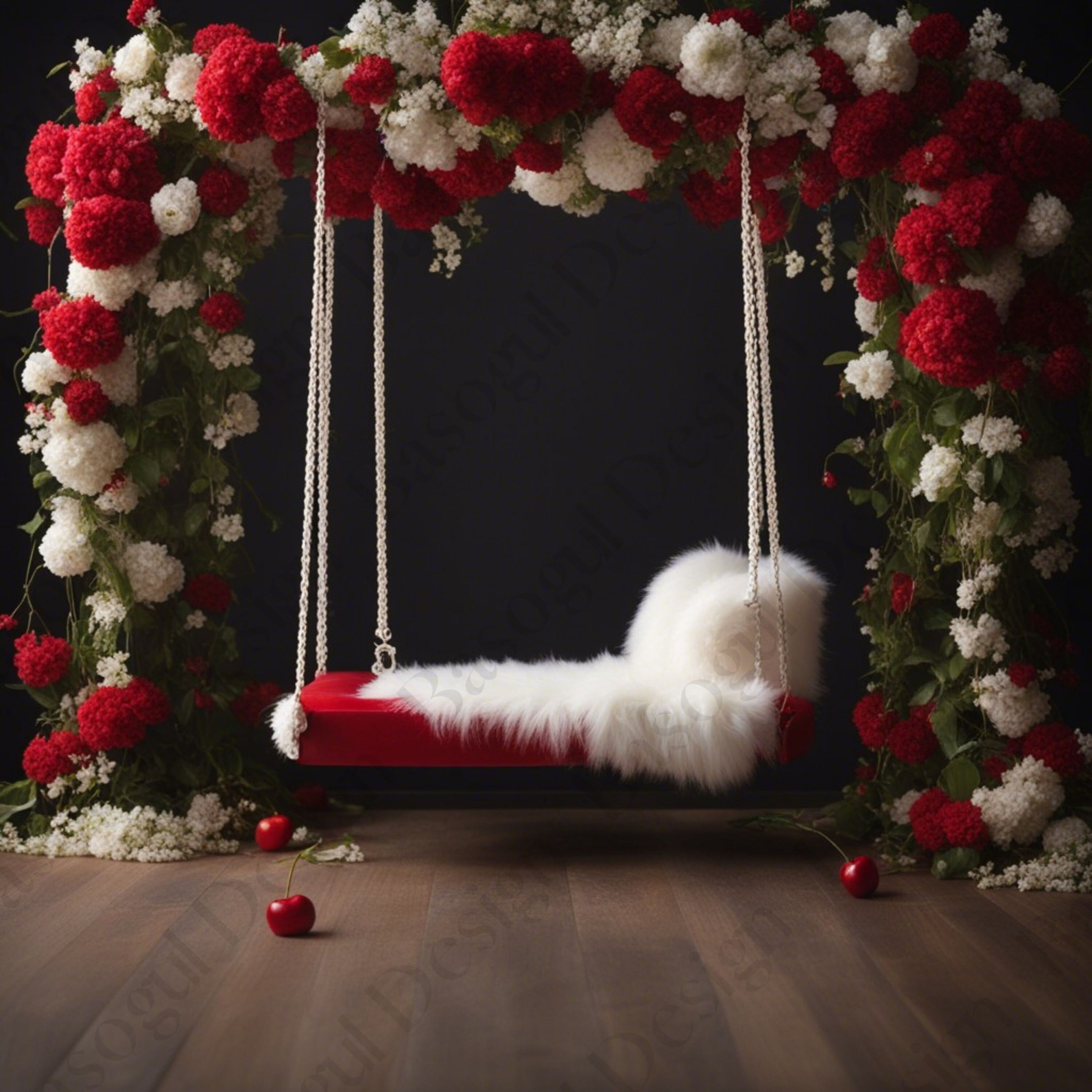 Newborn Digital Backdrop Hanging Swing Photography Backdrop Floral Red ...