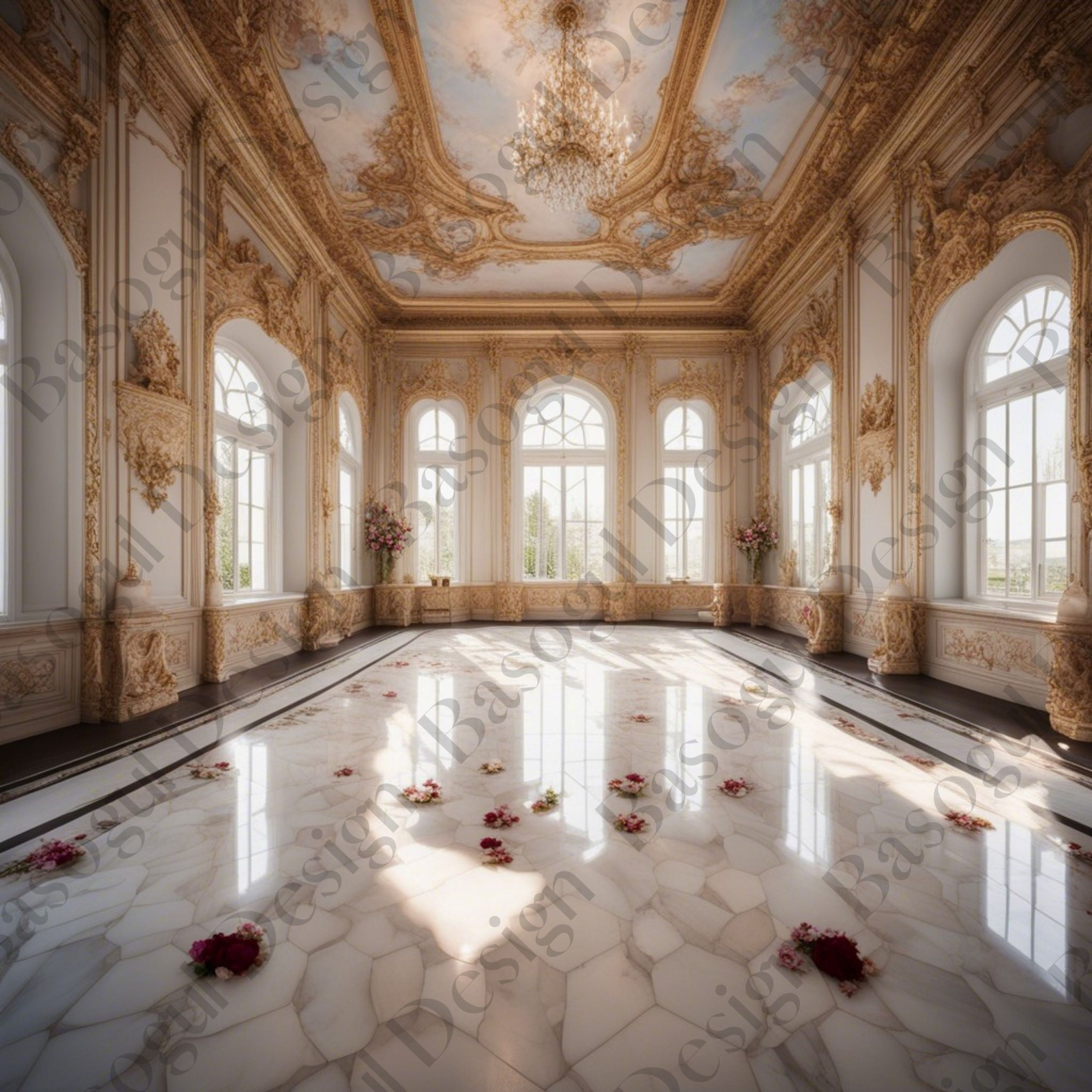 Floral Marble Palace Wedding Digital Backdrop Royal Palace Room ...