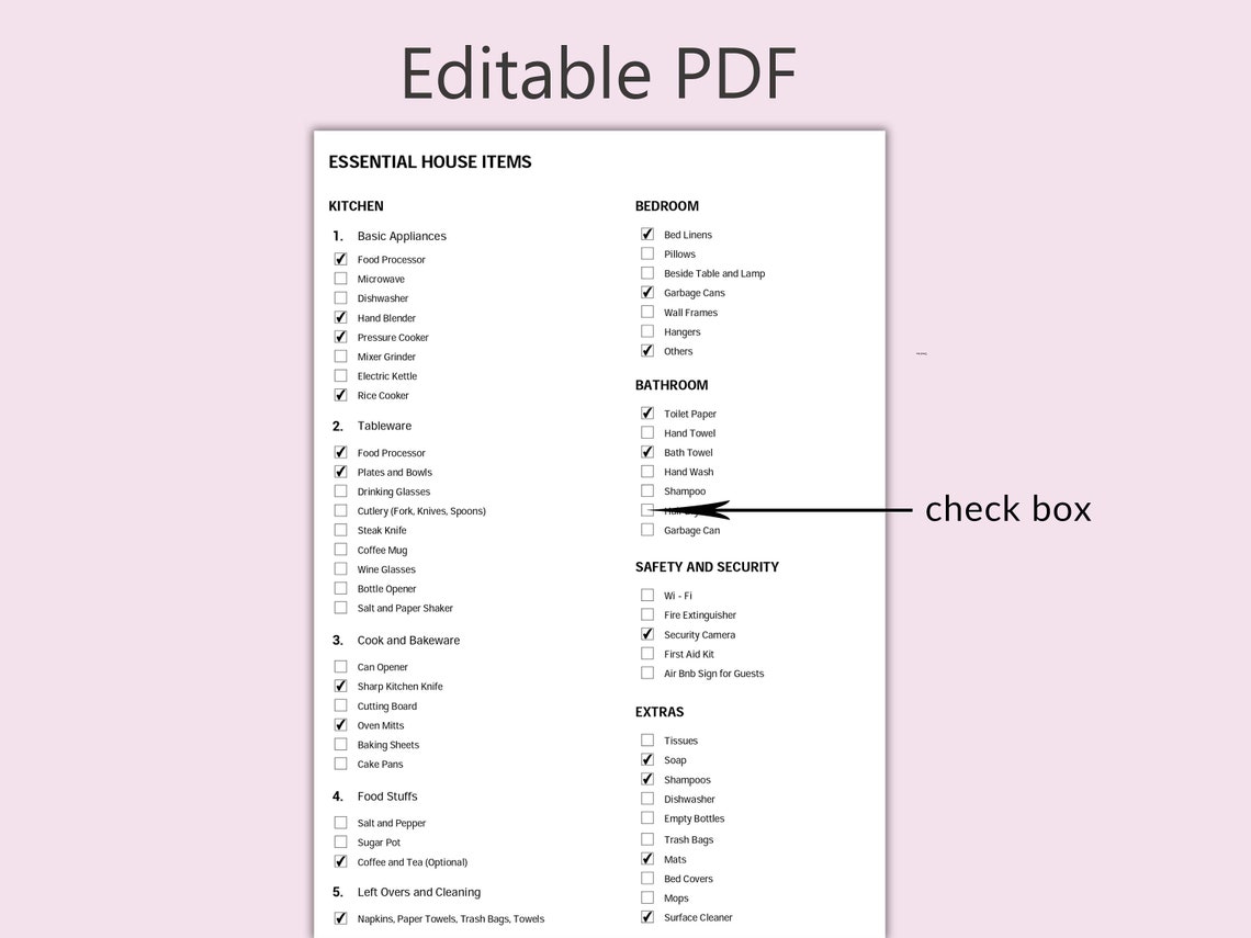 Editable Essentials House Items, Housekeeping Checklist, House ...
