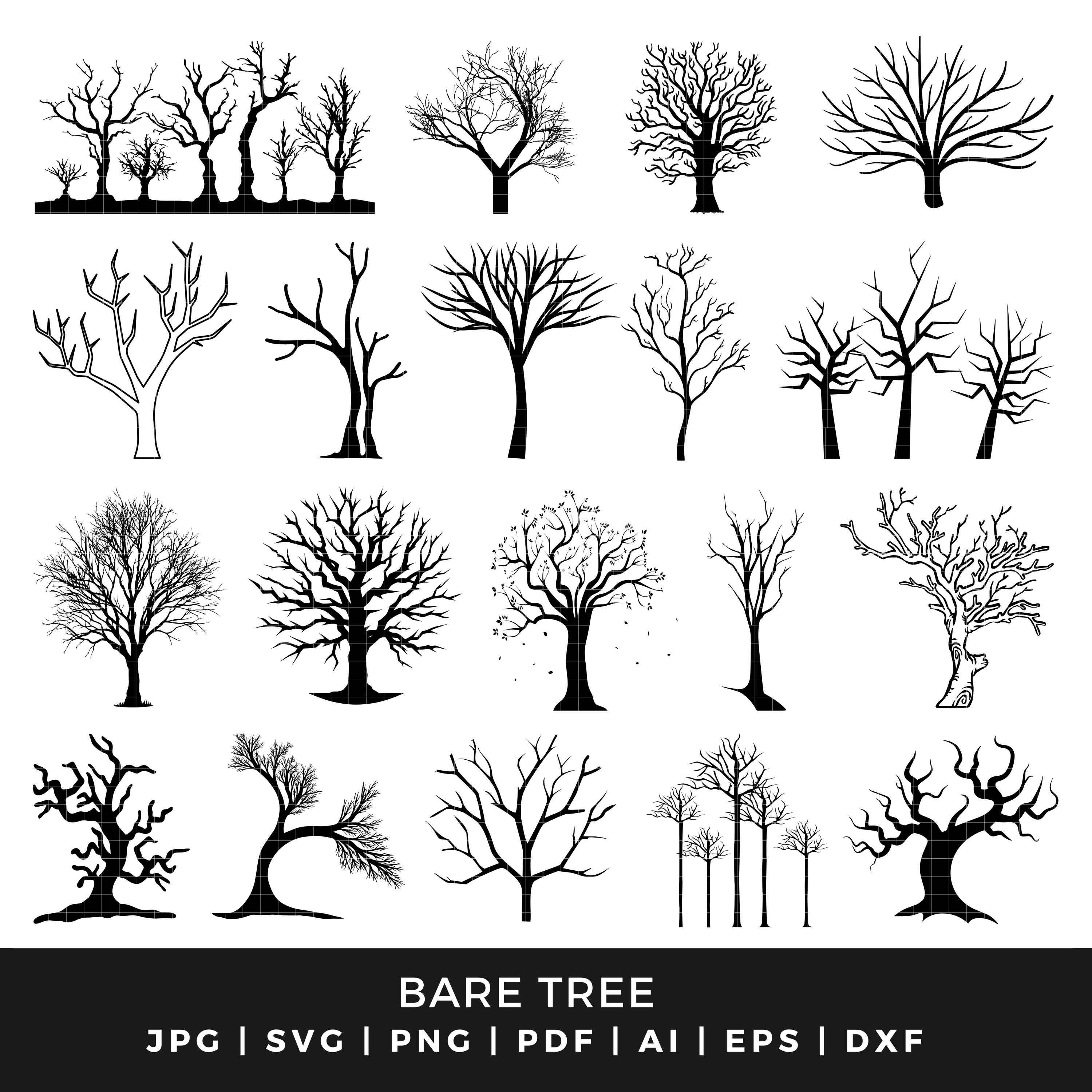 Bare Tree Svg Bundle, Leafless Tree Svg, Bare Branch Svg, Rustic Tree ...