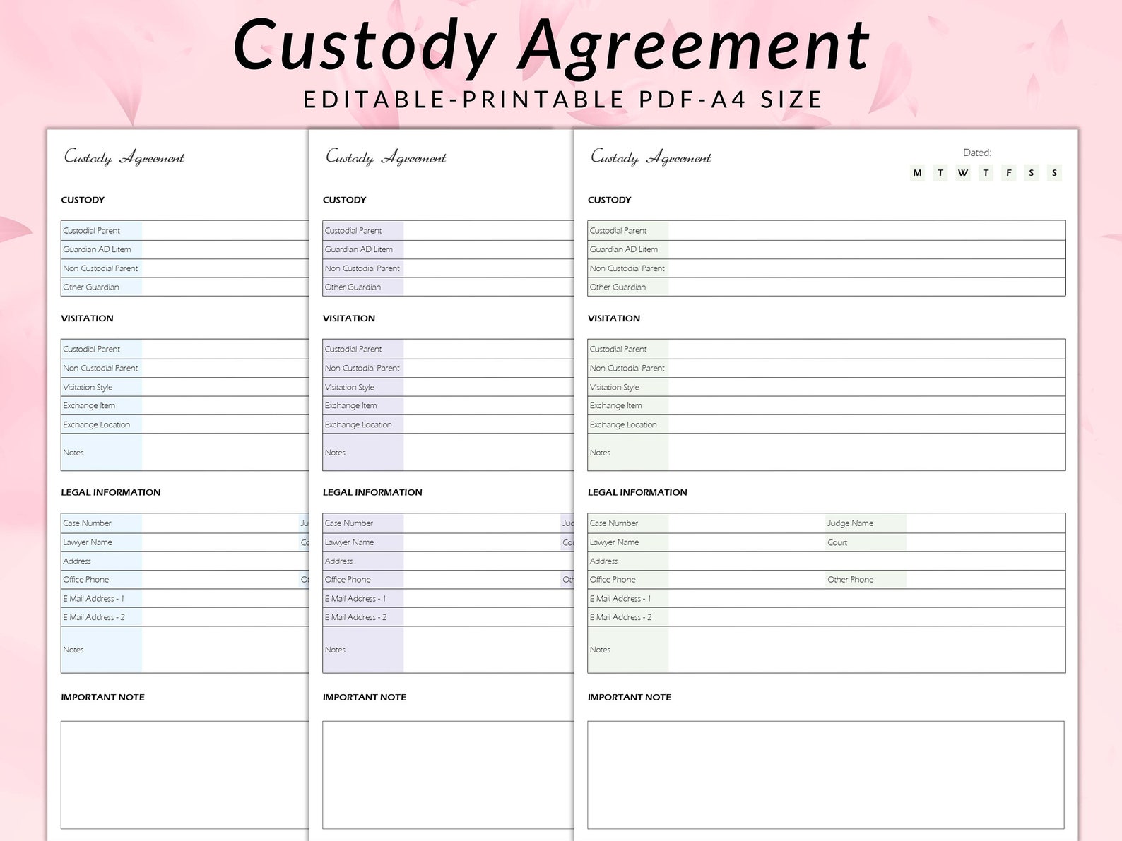 Child Custody Agreement, Custody Planner Printable, Single Parent ...