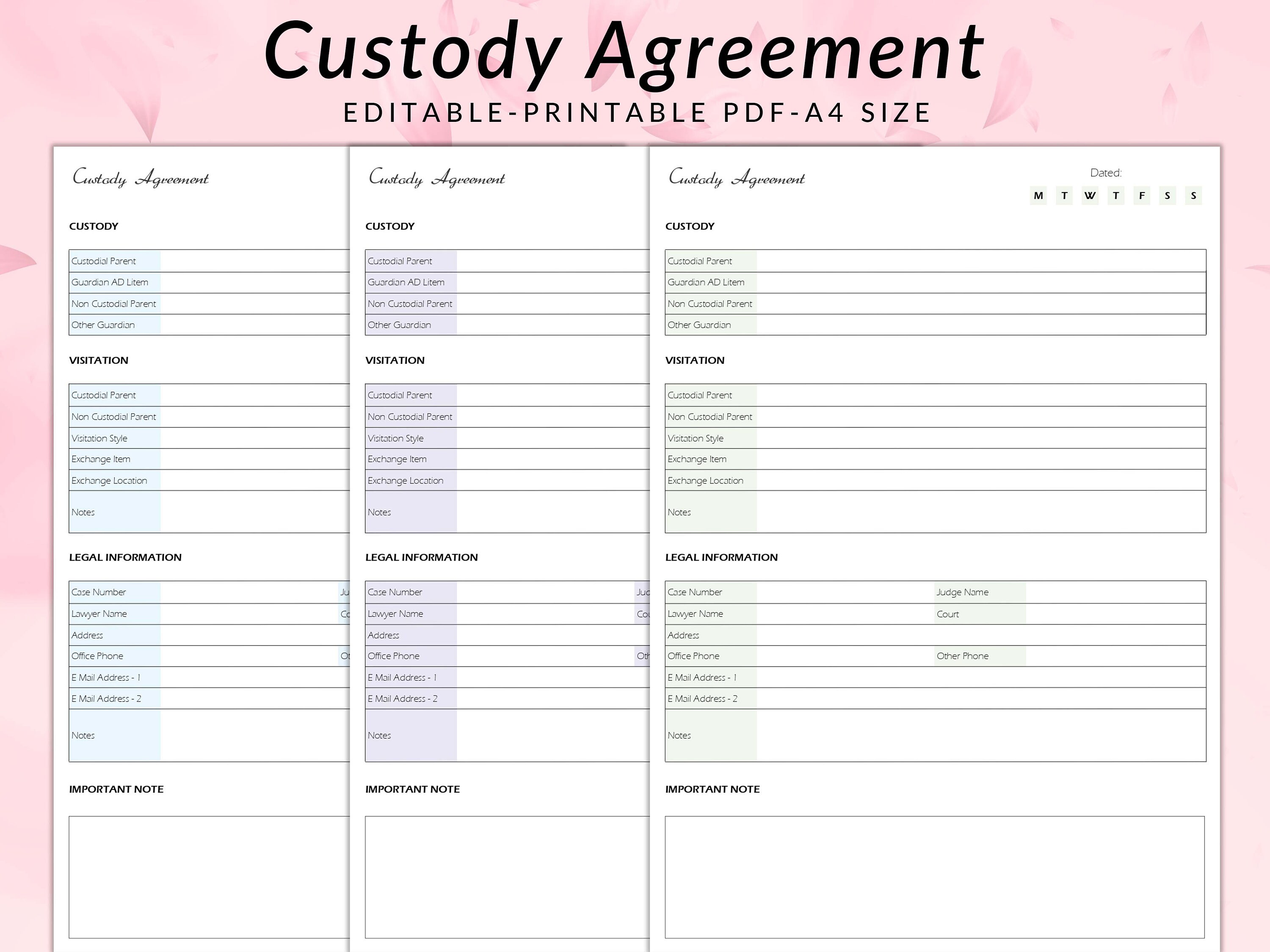 Child Custody Agreement, Custody Planner Printable, Single Parent ...