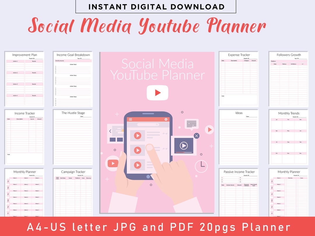 Printable Youtube Content Planner, Social Media Planner, Youtube ...