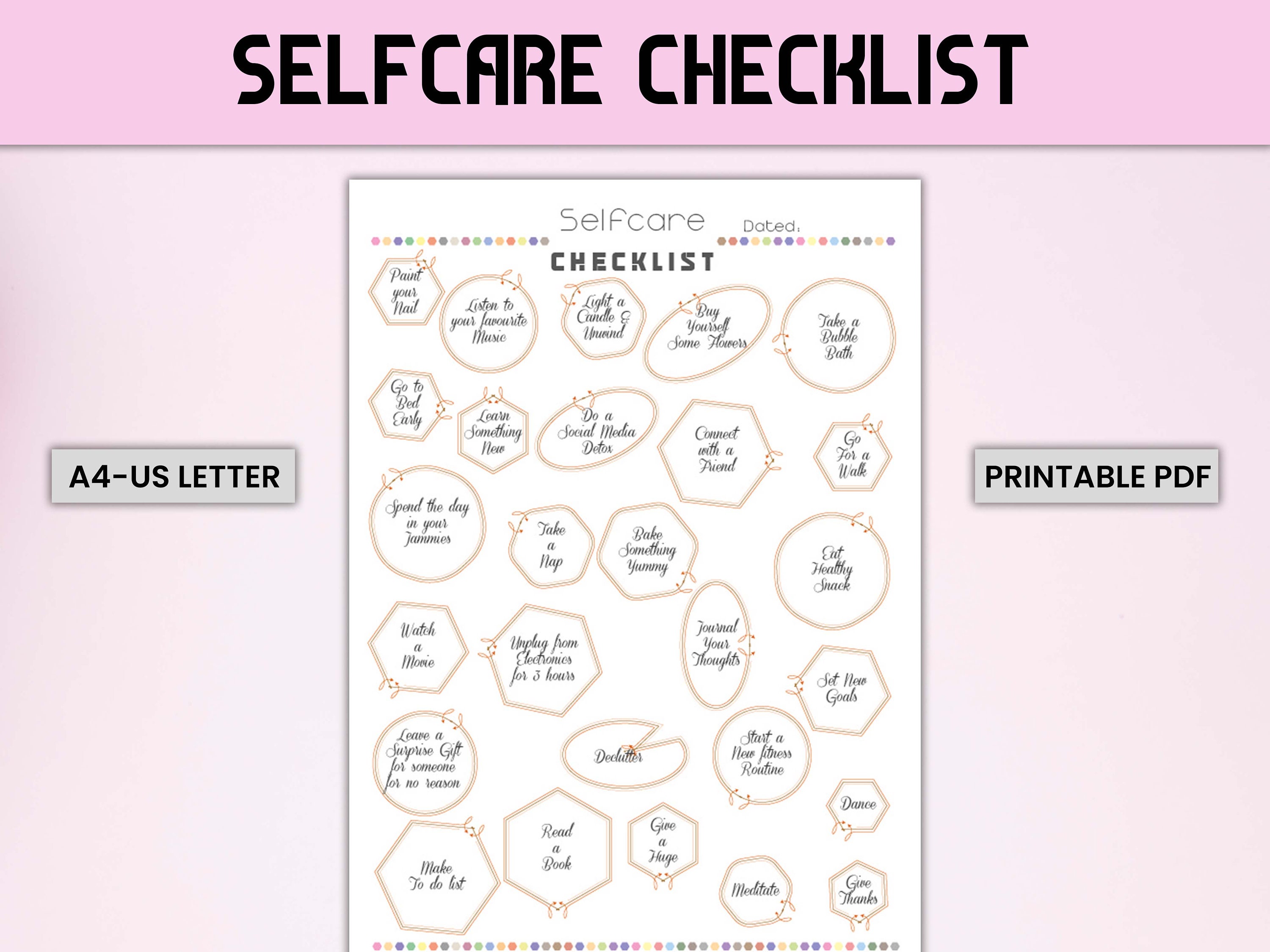 Self Care Checklist Printable, Editable Self-care Planner, Selfcare ...