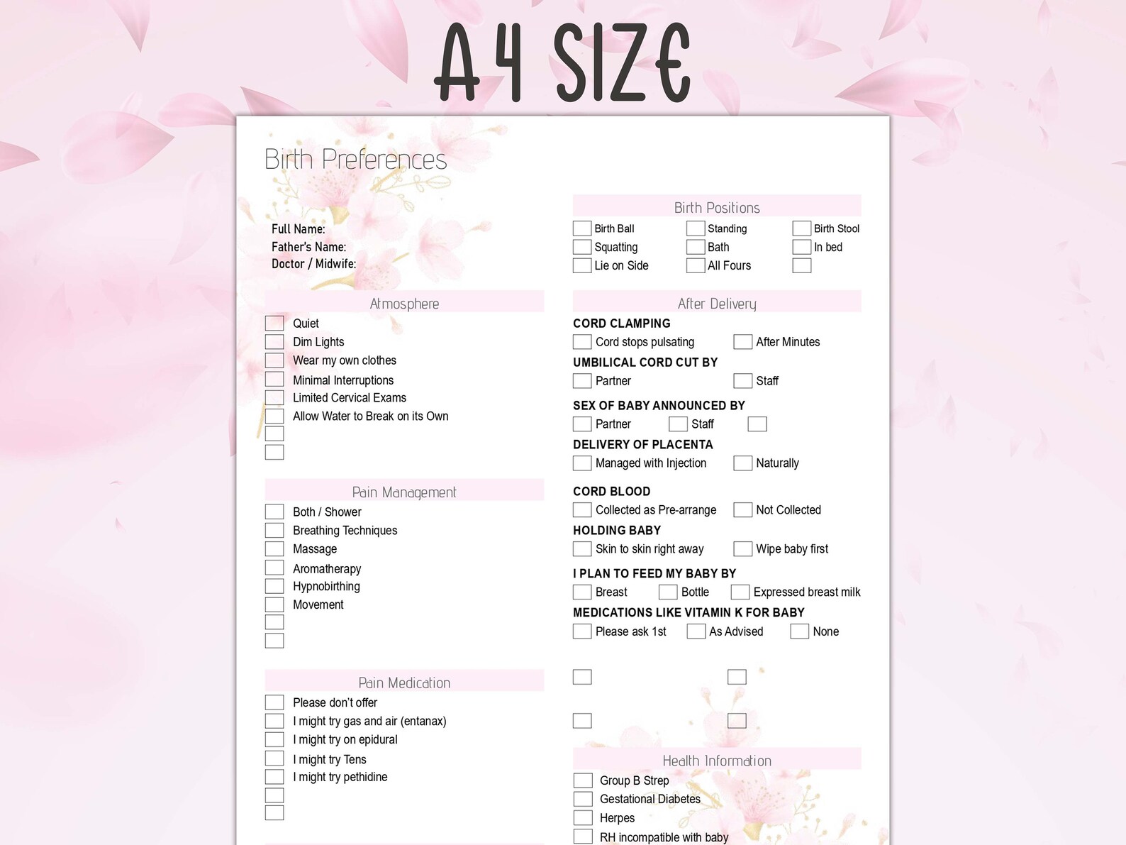 Comprehensive Editable Birth Plan Template, Editable Birth Plan ...