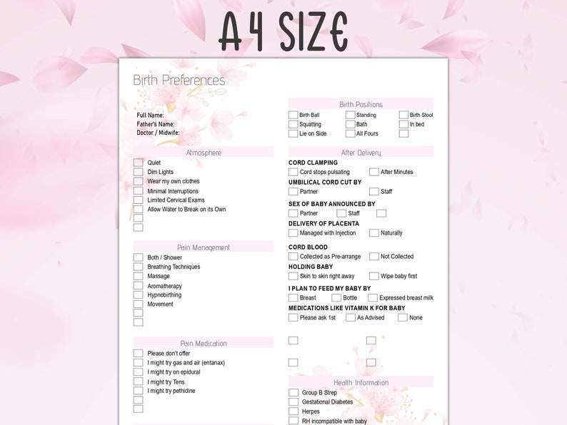 Comprehensive Editable Birth Plan Template, Editable Birth Plan ...