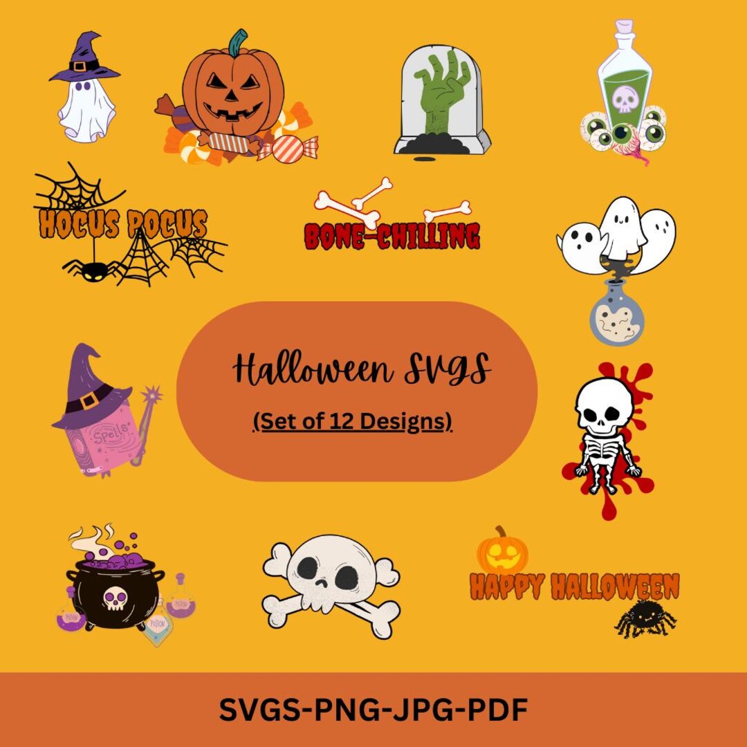 Set of 12 Creepy Halloween SVGS Bundle, Spooky Pumpkins, Creepy Spiders ...