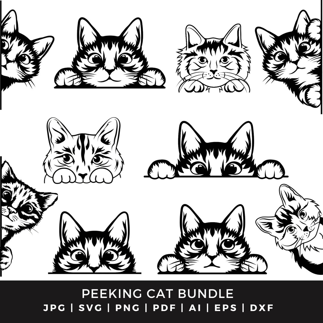 Peeking Cat Svg, Peeking Cat Clipart, Peeking Cat Silhouette, Black Cat ...