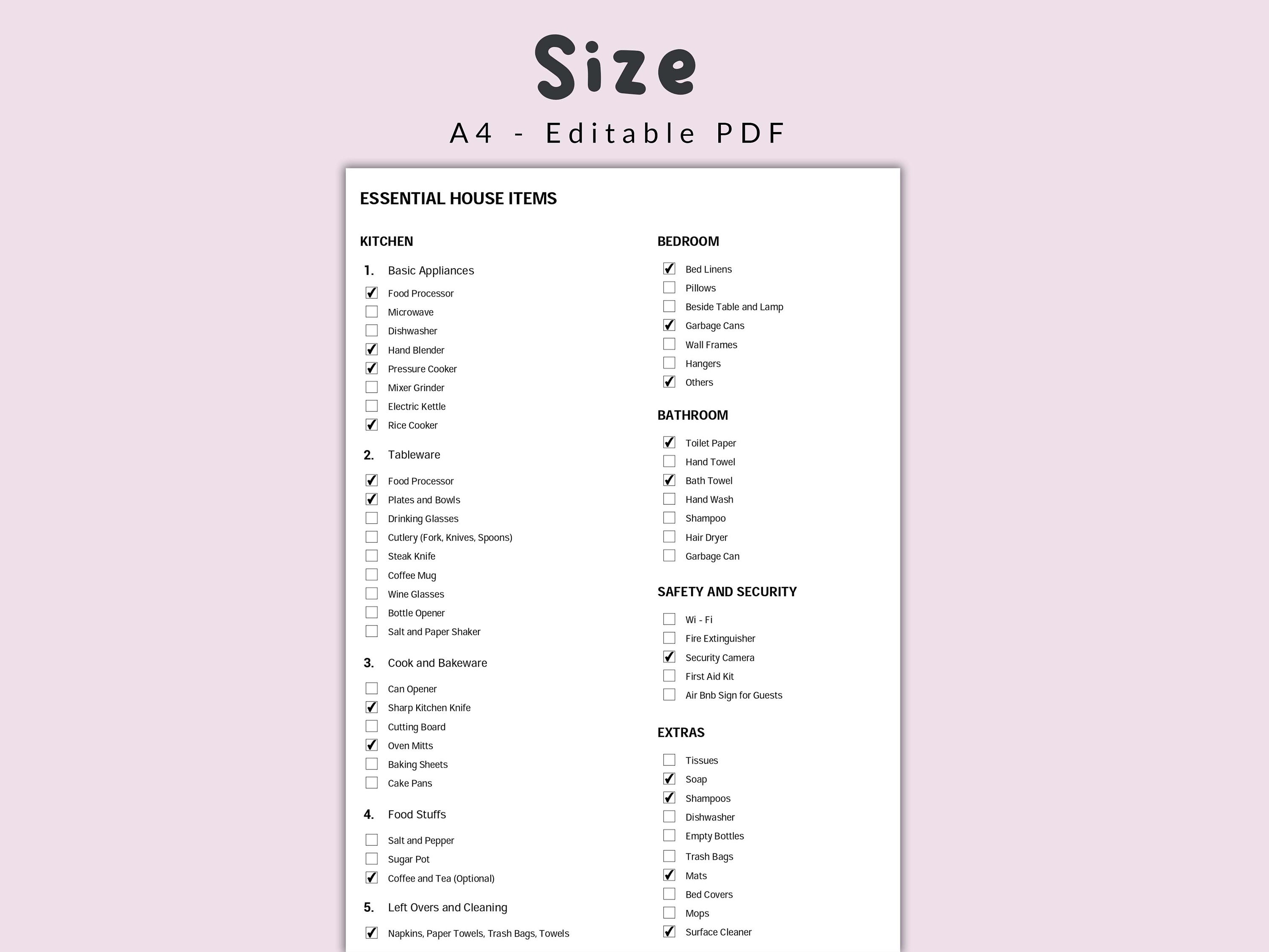 Editable Essentials House Items, Housekeeping Checklist, House ...