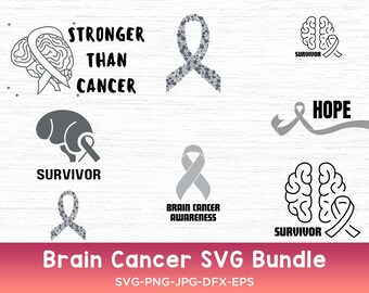 Brain Cancer Awareness SVG Bundle, Gray Ribbon SVG, Brain Cancer Svg ...