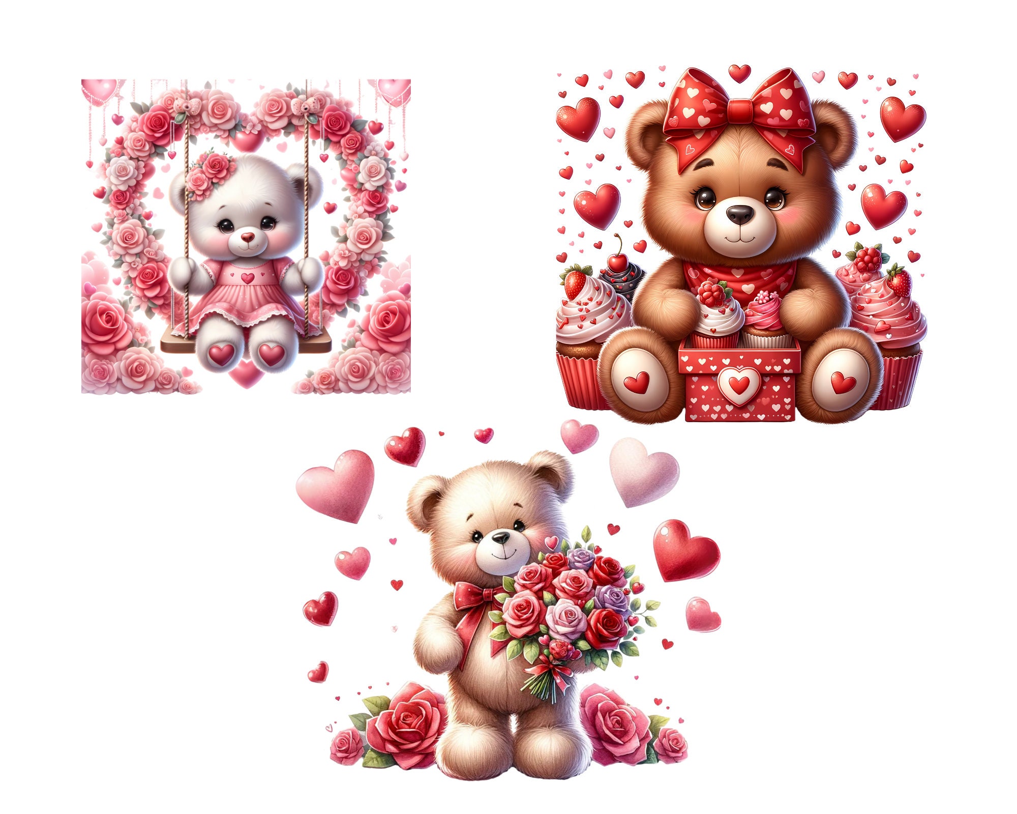 Valentine Teddy Bear Clipart, Watercolor Valentines Teddy Bear Clipart ...