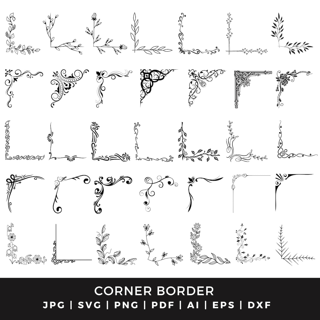 Corner Border Svg Png Bundle, Flower Corner Svg, Wedding Border Svg ...