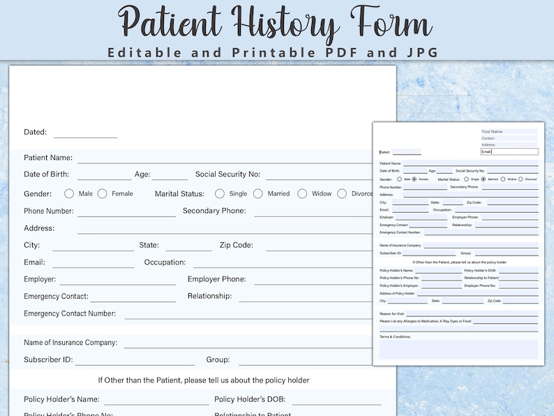 Patient History Template, Patient History Form, Patient History Taking ...