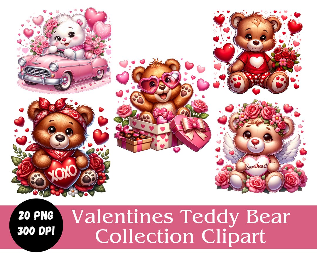 Valentine Teddy Bear Clipart, Watercolor Valentines Teddy Bear Clipart ...