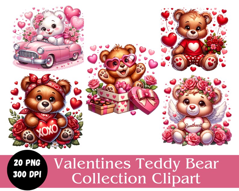 Valentine Teddy Bear Clipart, Watercolor Valentines Teddy Bear Clipart ...