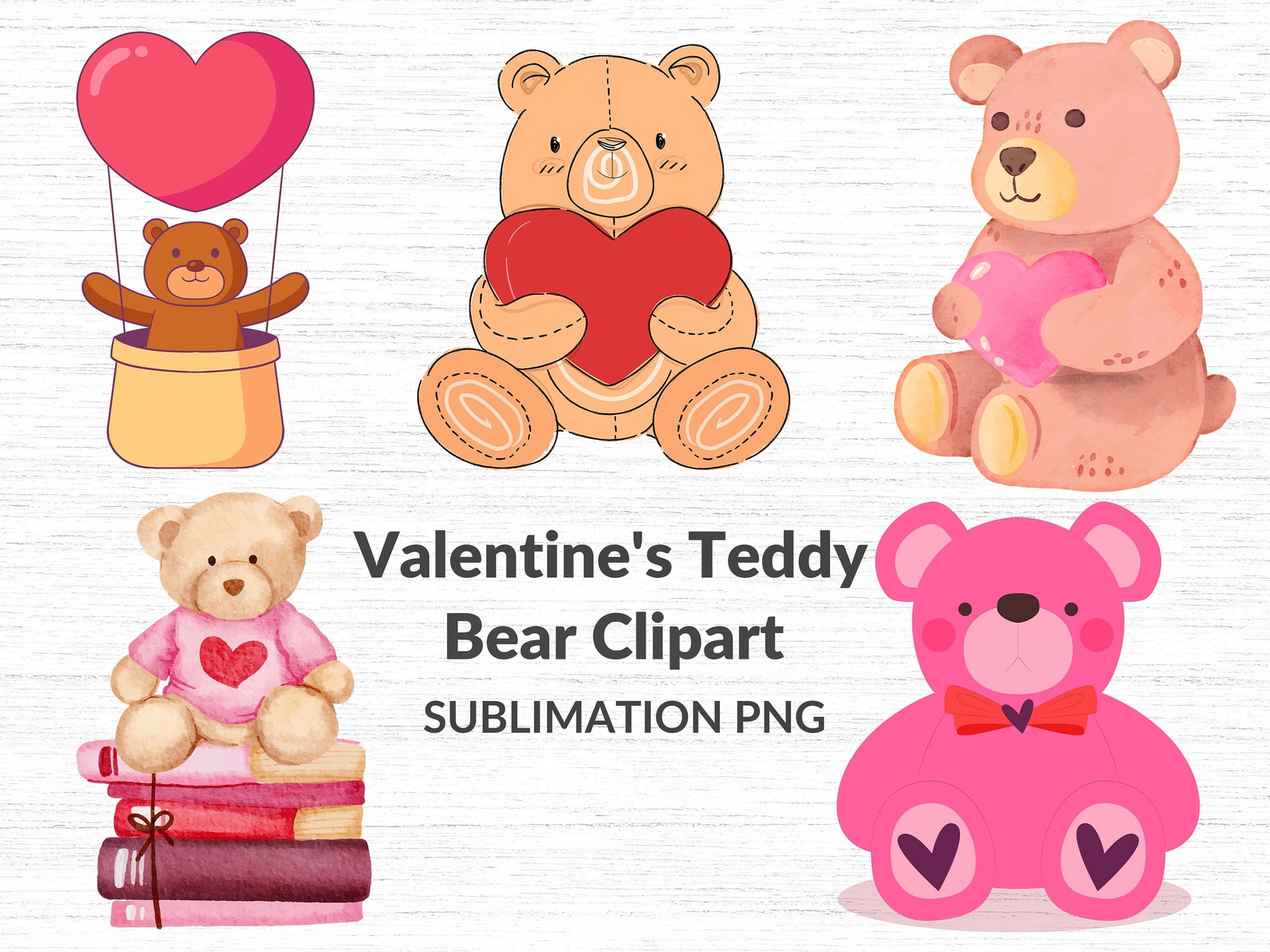 Valentine Teddy Bear Clipart, Watercolor Valentines Teddy Bear Clipart ...
