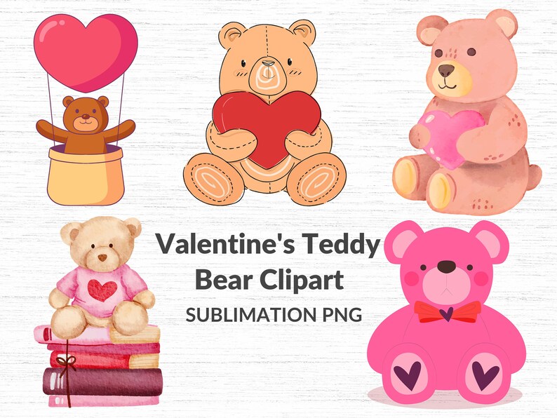 Valentine Teddy Bear Clipart, Watercolor Valentines Teddy Bear Clipart ...