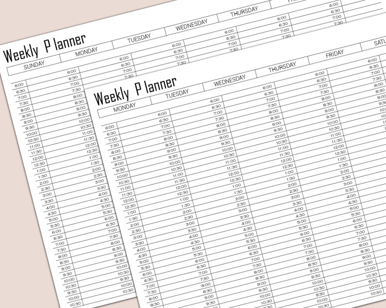 Hourly Weekly Schedule Landscape, Week at a Glance, Weekly Agenda, Desk ...