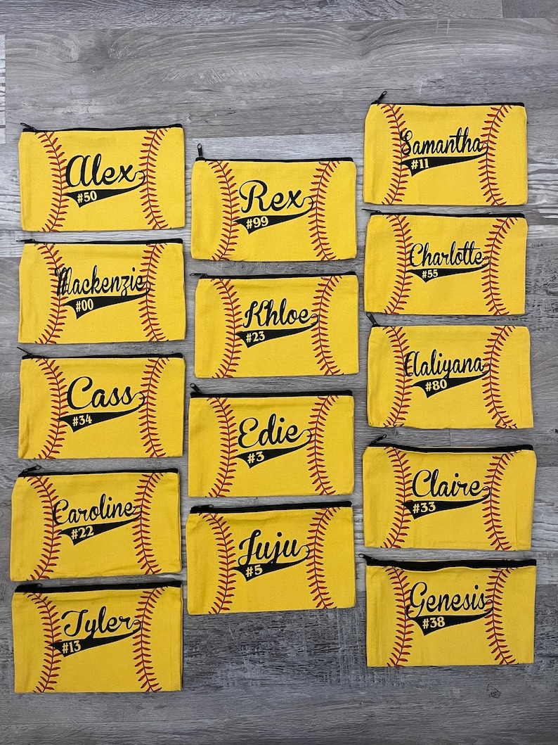 Softball Zipper Pouch With Name and Number - Etsy