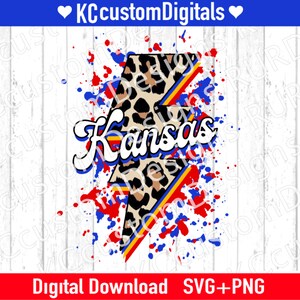 Kansas Leopard Splatter Lightning Bolt PNG, KS Football Svg, Kansas ...