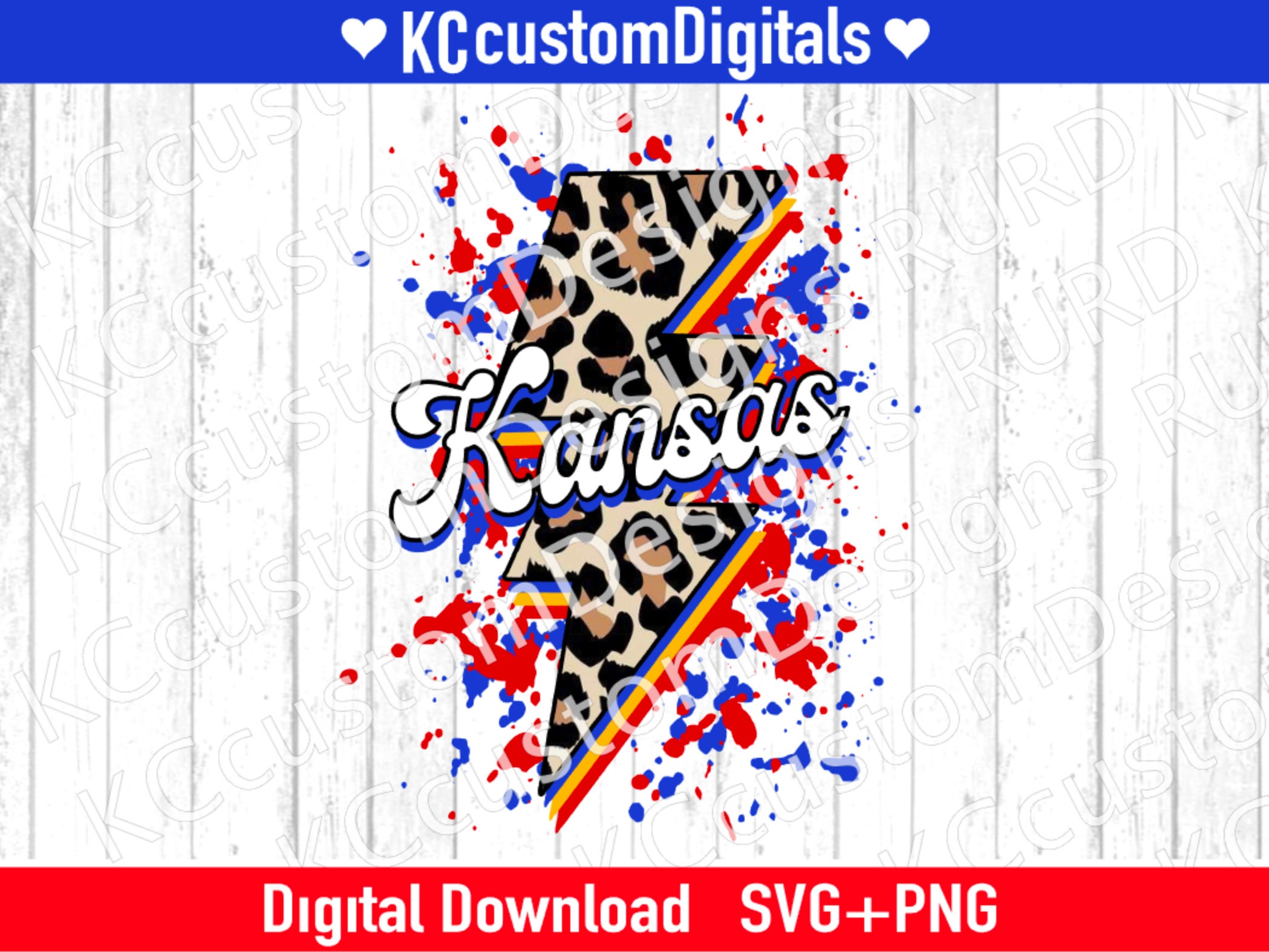 Kansas Leopard Splatter Lightning Bolt PNG, KS Football Svg, Kansas ...