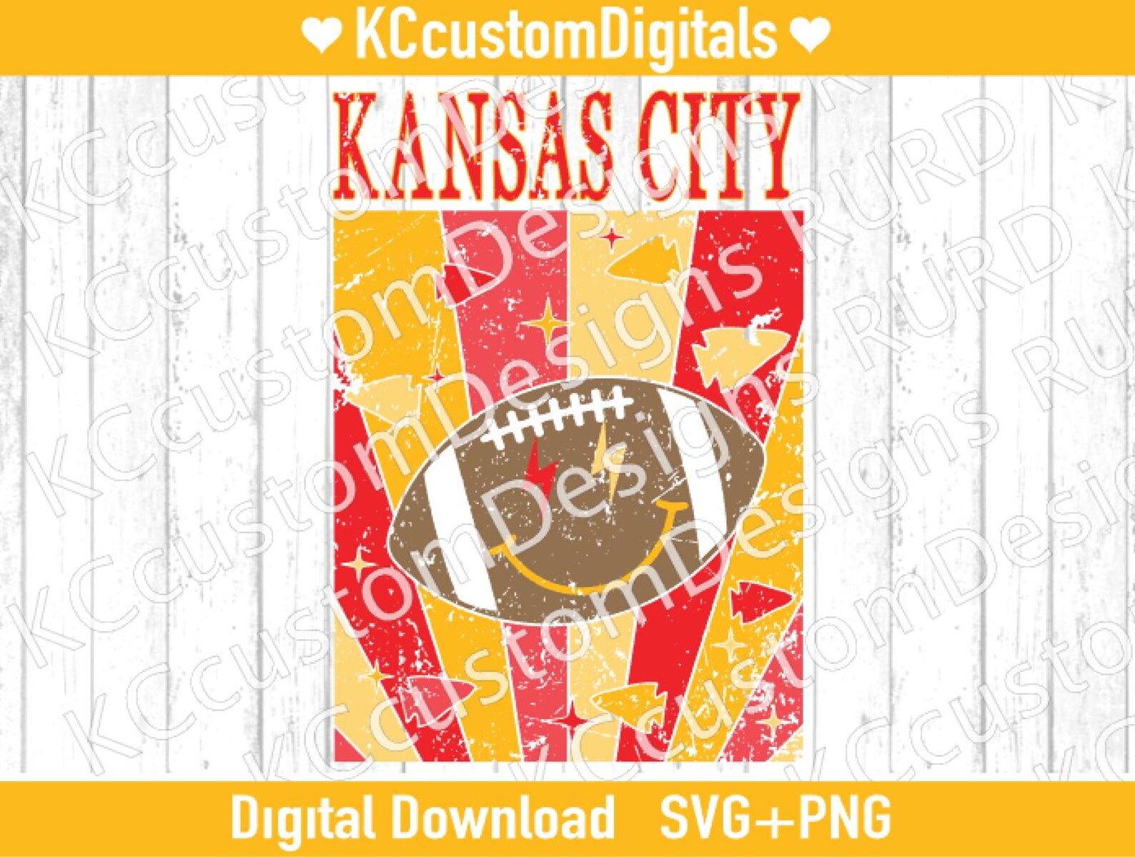 Smiley Kansas City Football Rainbow SVG PNG, KC Football Svg, Kansas ...