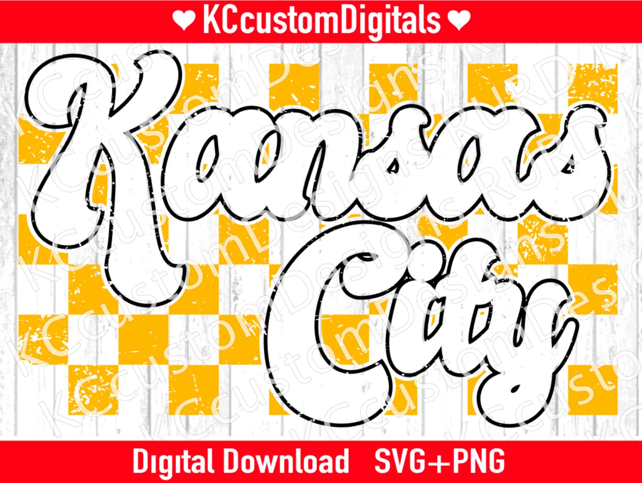 Kansas City Groovy Check Yellow SVG Png, KC Football Svg, Kansas City ...