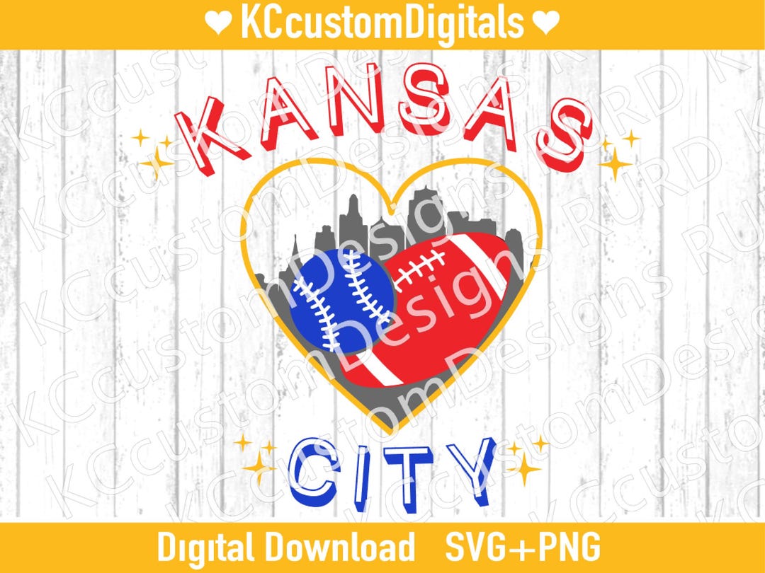 Heart Kansas City Football & Baseball SVG PNG, KC Football Svg, Kansas ...