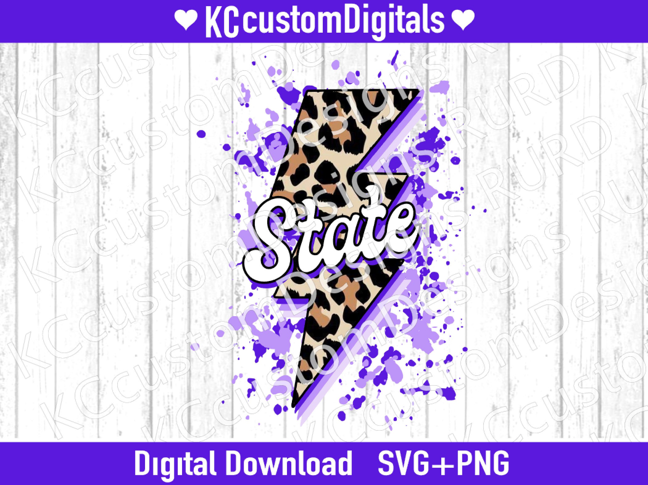Kansas State Leopard Splatter Lightning Bolt PNG, State Football Svg ...