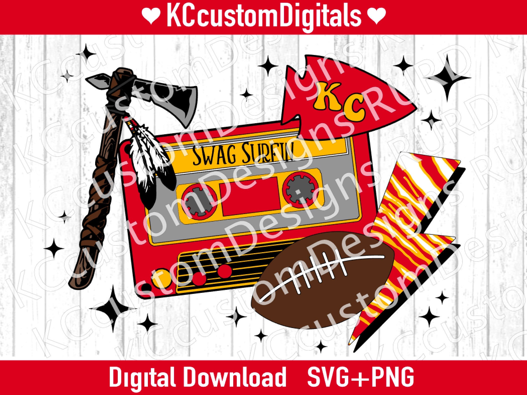 Kansas City Swag Surfin Cassette SVG PNG, KC Football Svg, Swag Surfin ...