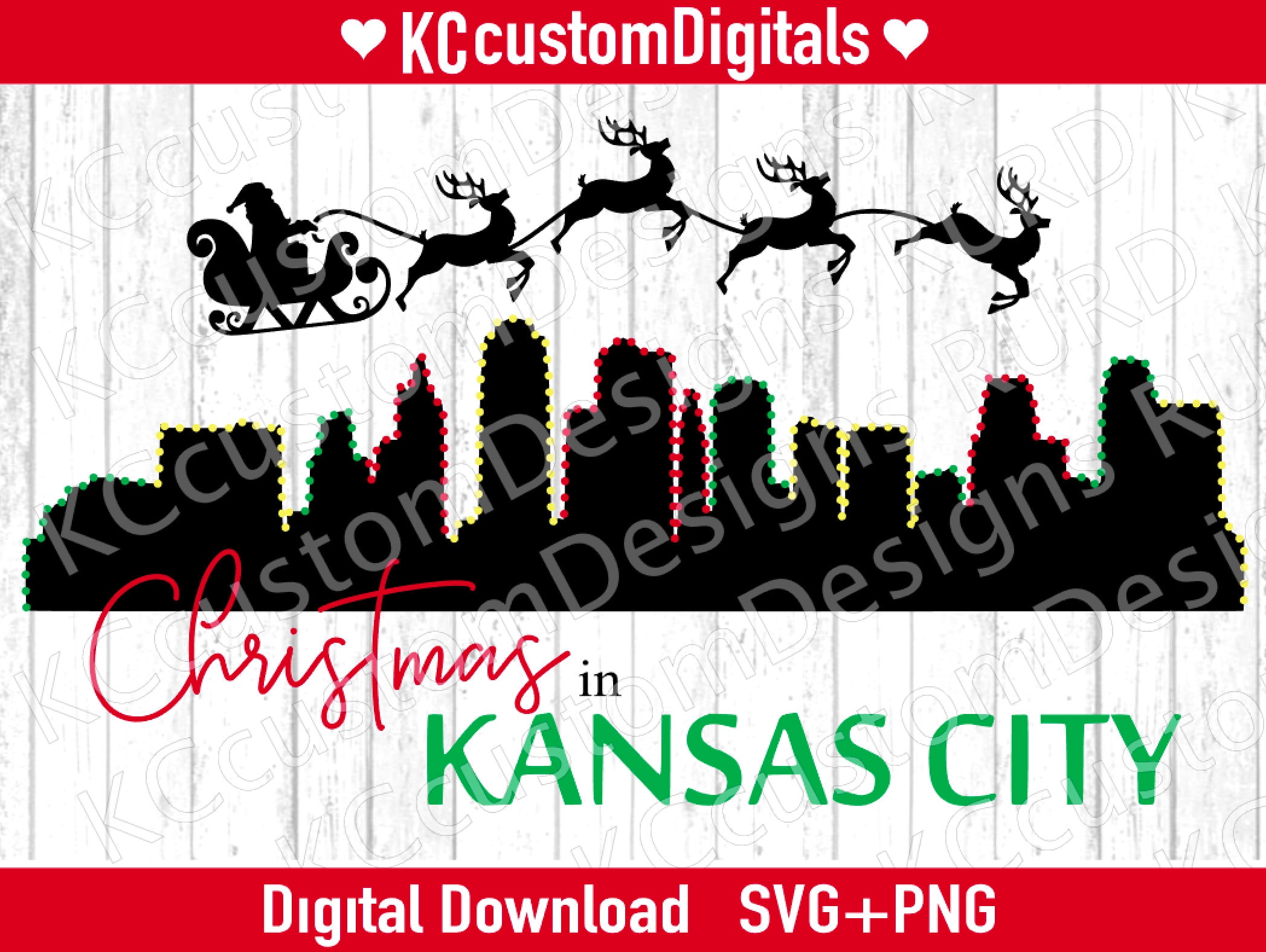 Christmas in Kansas City Skyline Lights SVG PNG, Kansas City Christmas ...