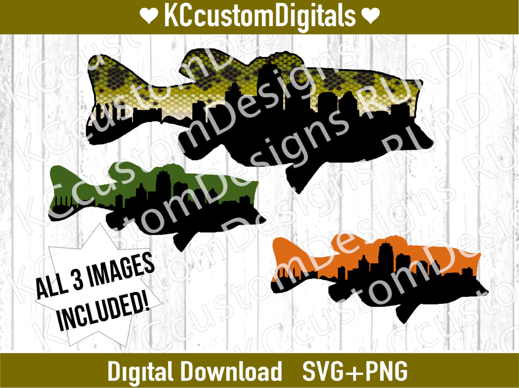 Kansas City Bass Fish Skyline SVG PNG, Kc Bass Svg, Kansas City Bass ...