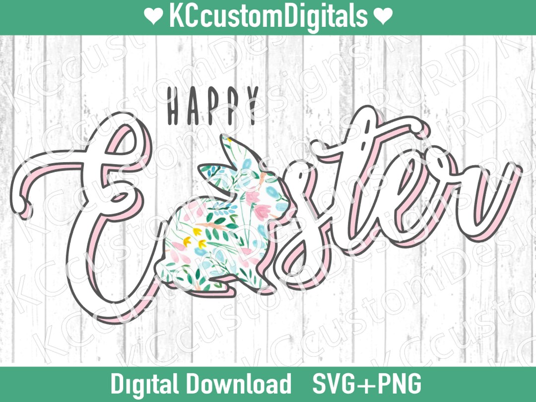 Happy Easter Floral Bunny SVG Png, Easter Svg, Easter Png, Rabbit Svg ...