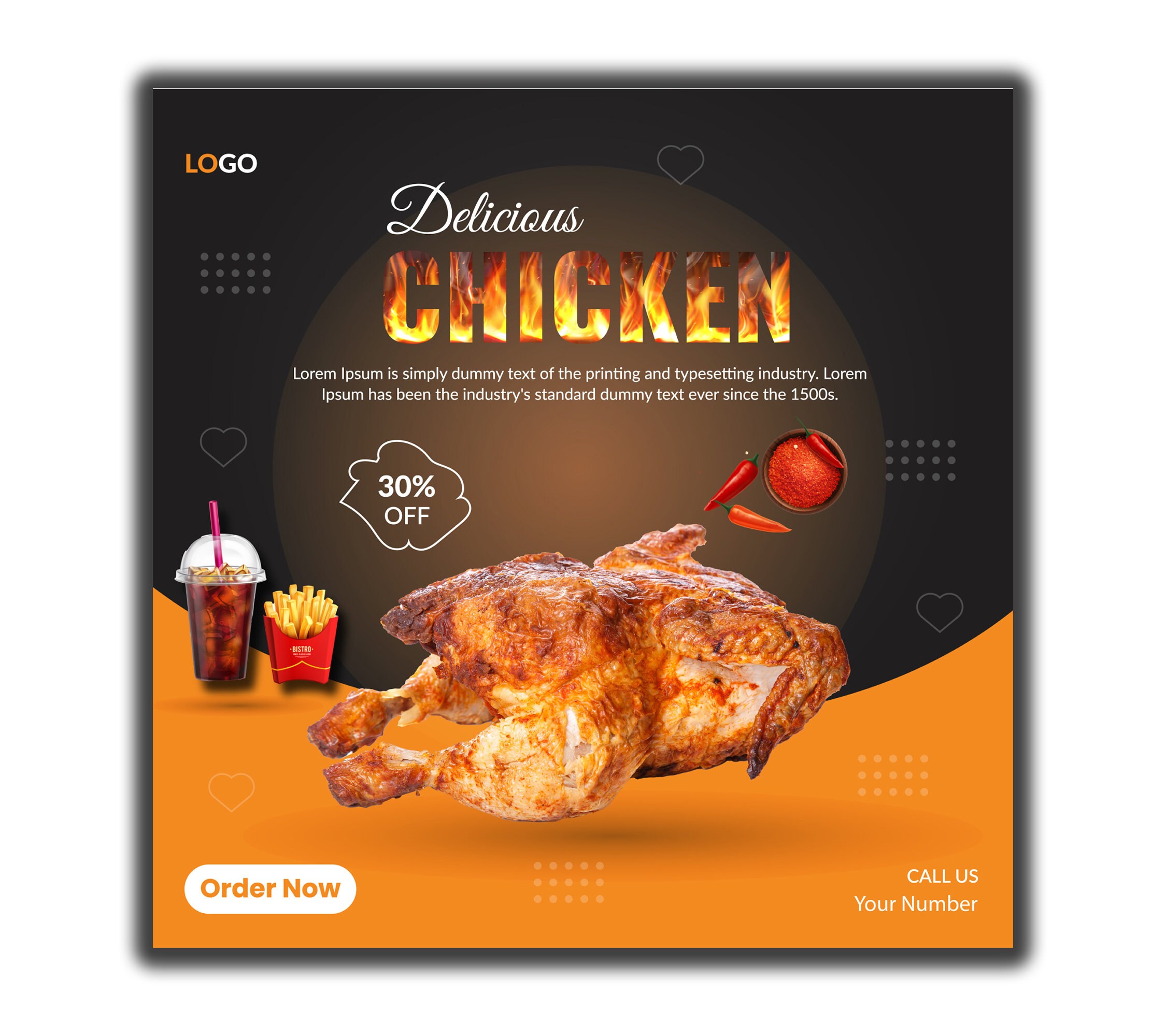 Chicken Wings Flyer / Chicken Fries Marketing Social Media / Restaurant ...