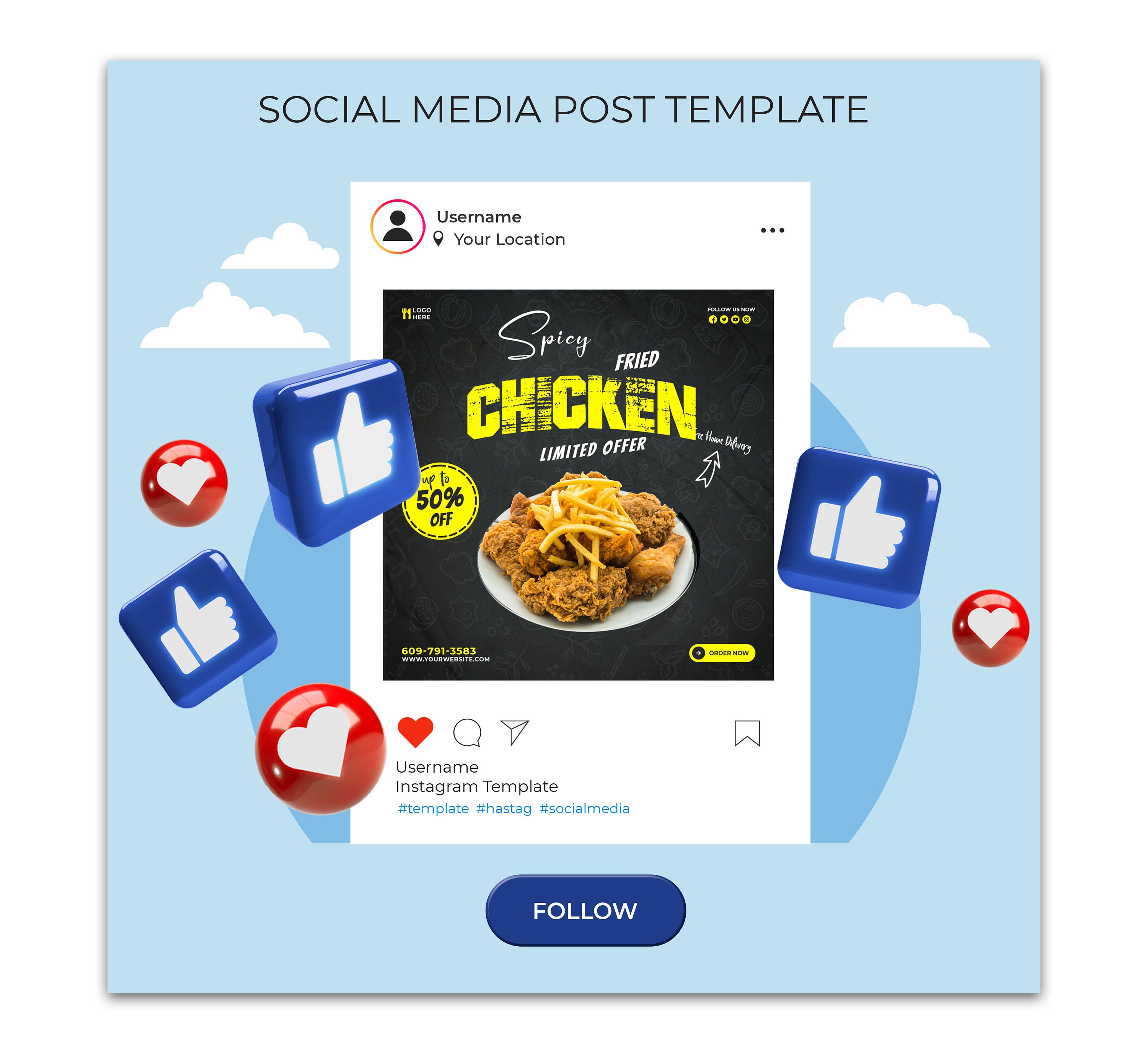 Diy Chicken Wings Flyer / Chicken Dinner Social Media Post / Chicken ...