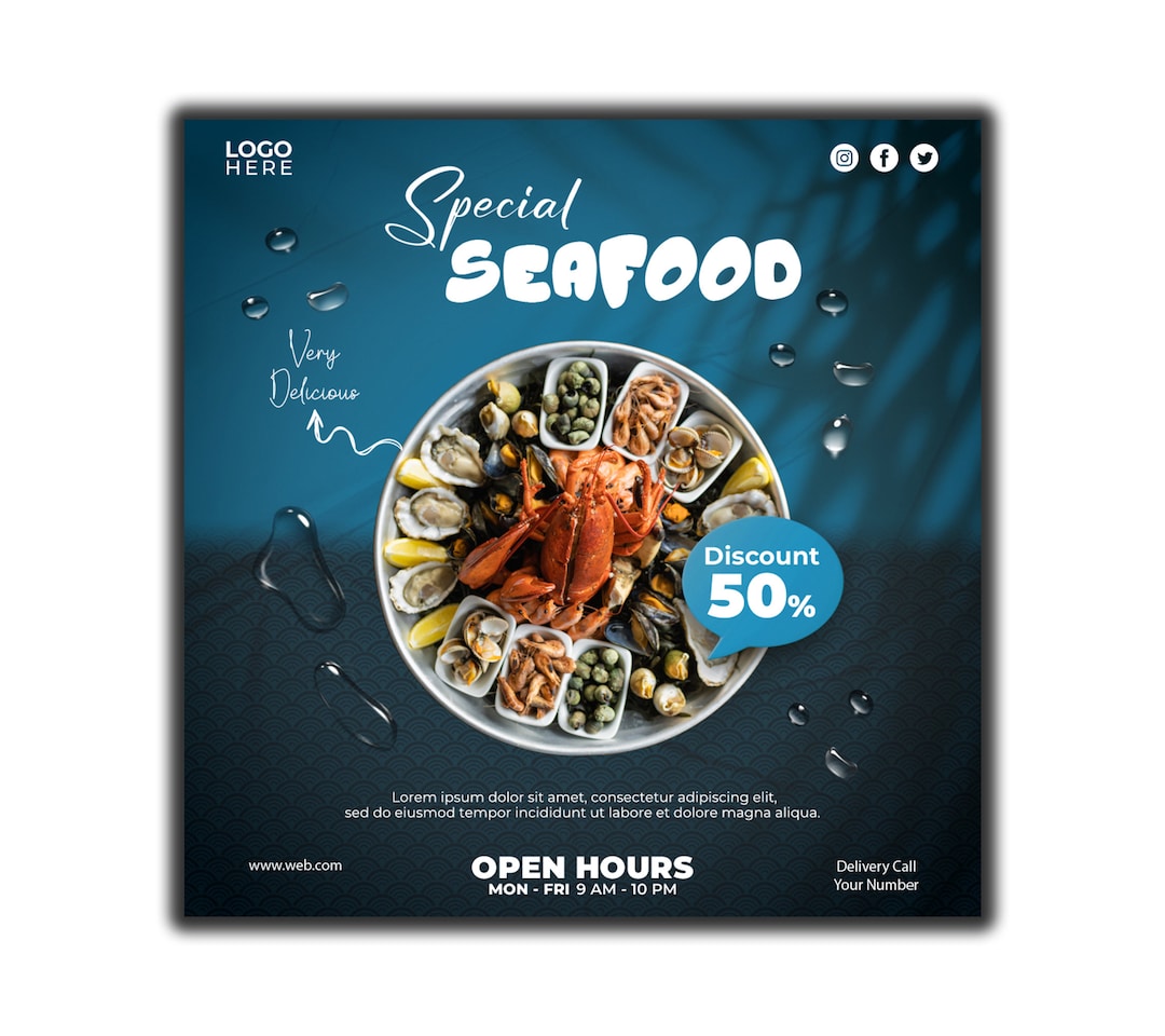 Seafood Flyer / Fish Restaurant Social Media Post / Special Seafood ...