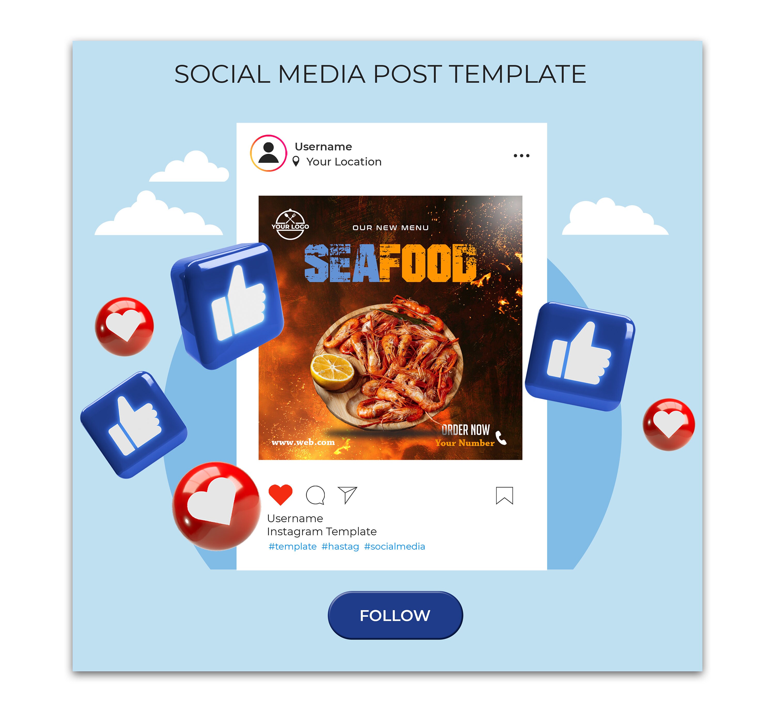 Seafood Flyer / Seafood Restaurant Instagram Post / Special Seafood ...