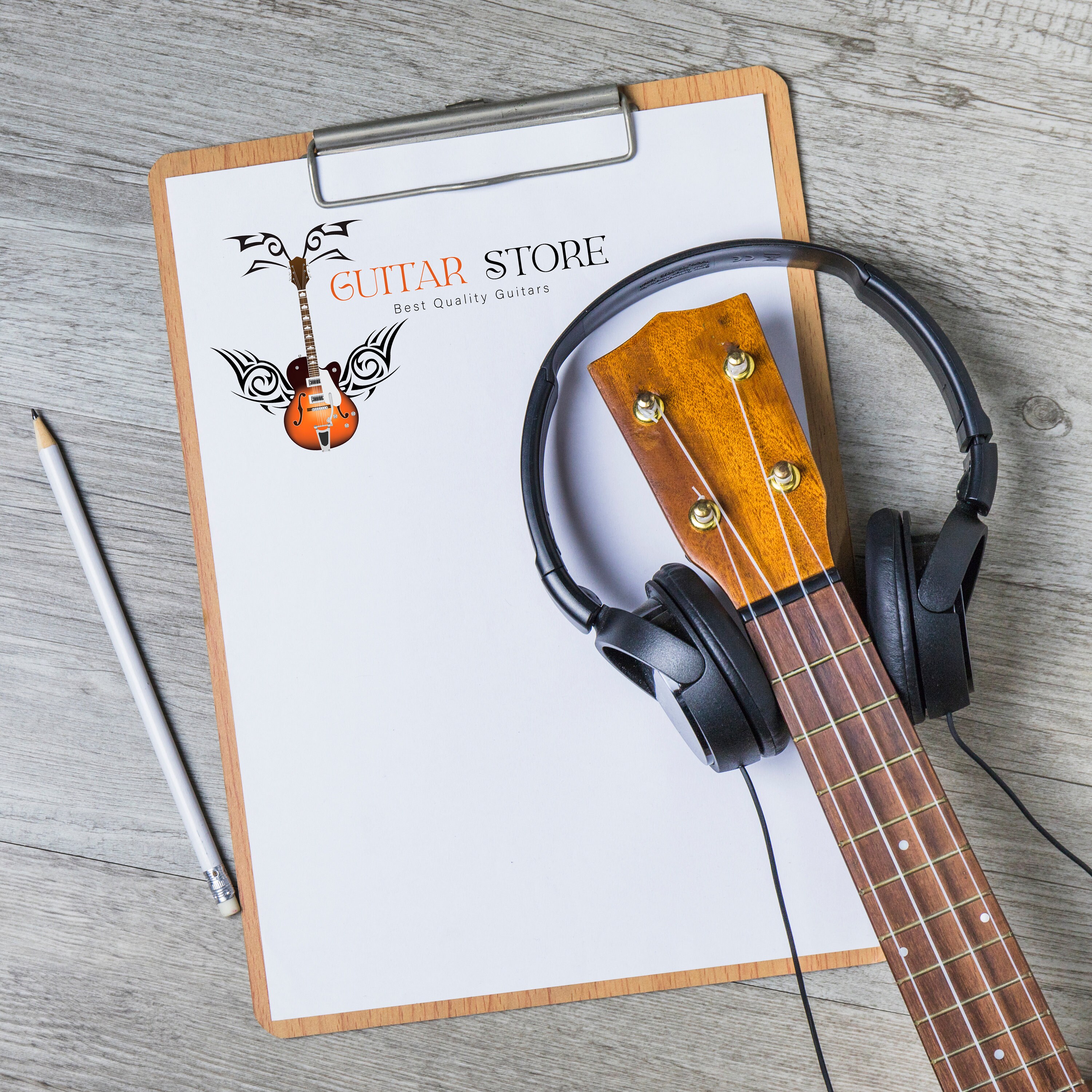 Guitar Store Logo / Musician Logo / Guitar With Tribal Clipart ...