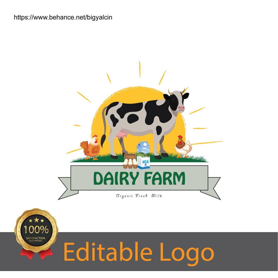 Dairy Logo Design / Cow With Chicken Logo / Dairy Farm Logo Template ...