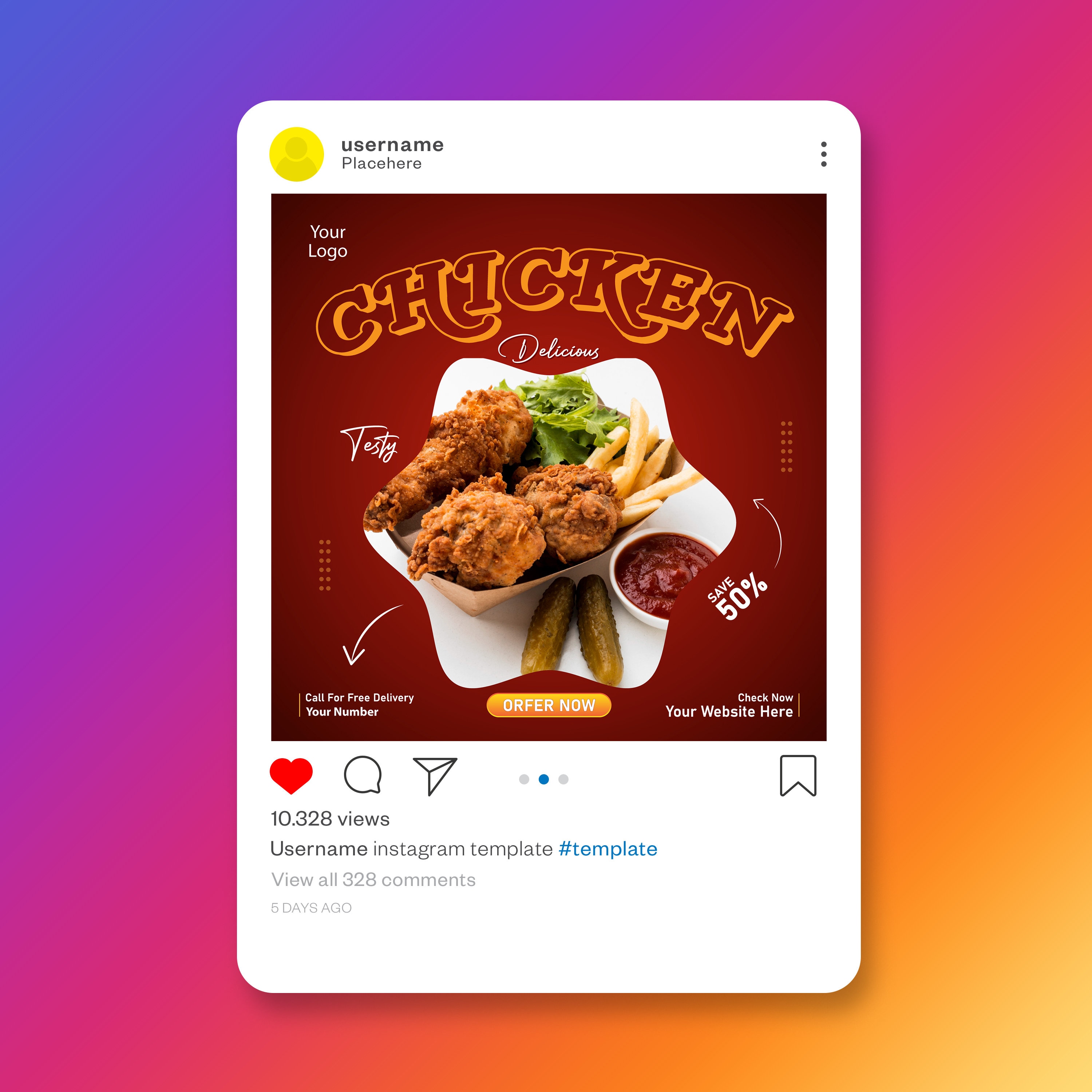 Diy Chicken Fry Social Media Post / Flyer for Fryed Chicken / Chicken ...