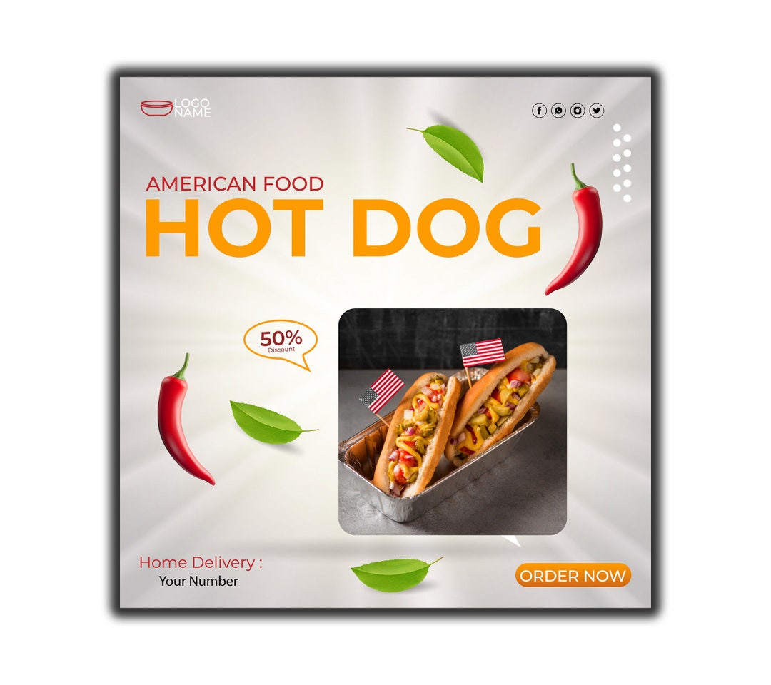 Hot Dog Flyer / Fast Food Instagram Post / Restaurant Social Media ...