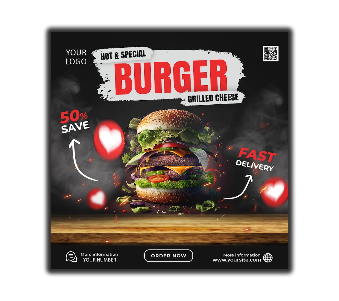 Burger Fast Food Flyer / Burger Marketing Social Media / Cafe Instagram ...