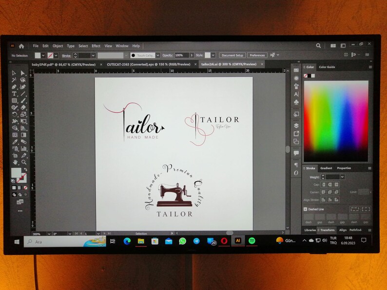 Tailor Logo Design With 3 Alternatives / 3 Pieces Editable Sewing Logo ...