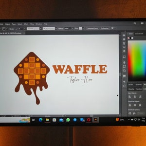 Waffle Logo Design / Editable Cake Logo / Waffle Shop Logo / Dessert ...