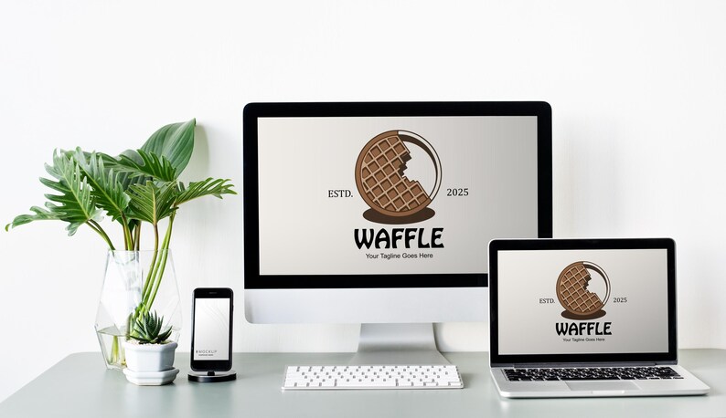 Elegant Waffle Logo: Dessert Cafe & Bakery Branding (digital Download ...
